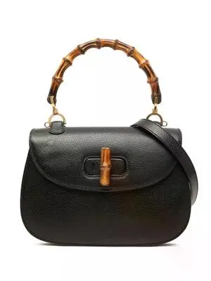 Gucci Grained Calfskin Bamboo Night Satchel - Black