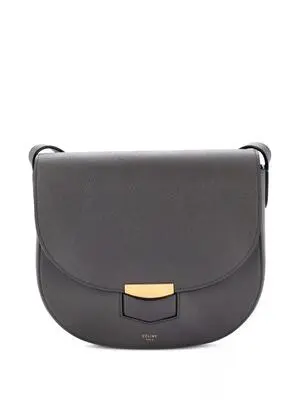 Celine Trotteur Grainy Leather Medium Crossbody Bag - Grey