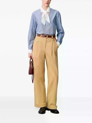 Claudie Pierlot Checked Poplin Blouse With Tie-neck Collar - Blue