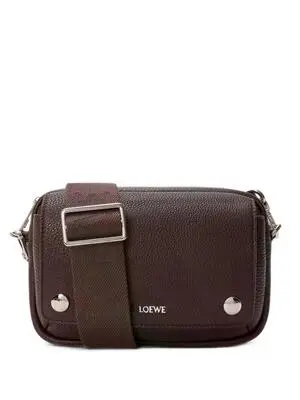 Loewe Grained Leather Shoulder Bag With Logo Print - Brown