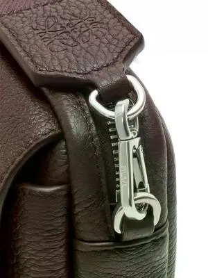 Loewe Grained Leather Shoulder Bag With Logo Print - Brown