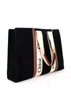 Chloé Woody Recycled Felt With Leather And Canvas Large Tote Bag - Black