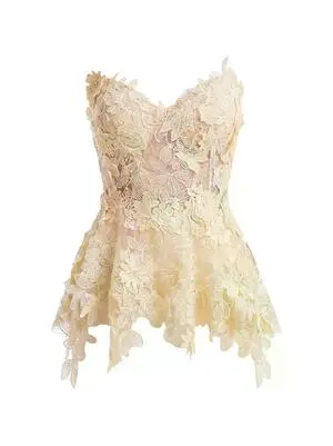 GEMY MAALOUF Floral-appliqué Peplum Corset - Neutrals
