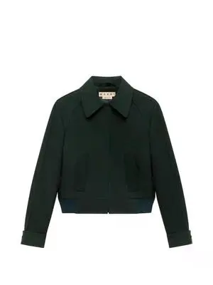 Marni Dark Twill Zip-up Jacket With Contrast Piping And Logo Embroidery - Green
