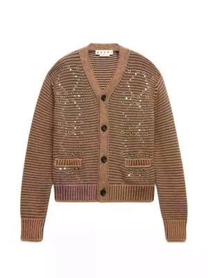 Marni Stud-embellished Striped Cardigan - Brown