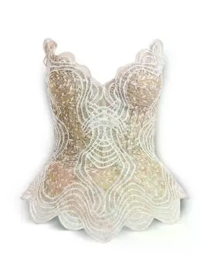 GEMY MAALOUF Embroidered Strapless Corset - White