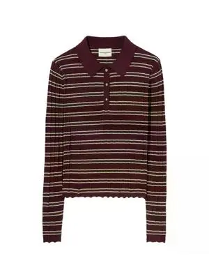 Claudie Pierlot Striped Ribbed-knit Polo Top - Purple