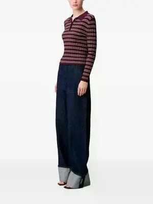 Claudie Pierlot Striped Ribbed-knit Polo Top