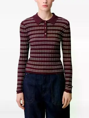 Claudie Pierlot Striped Ribbed-knit Polo Top