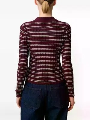 Claudie Pierlot Striped Ribbed-knit Polo Top