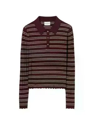 Claudie Pierlot Striped Knit Polo Jumper - Purple