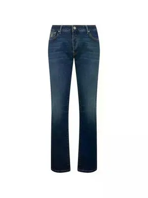 MOORER Five-pocket Faded Jeans - Blue