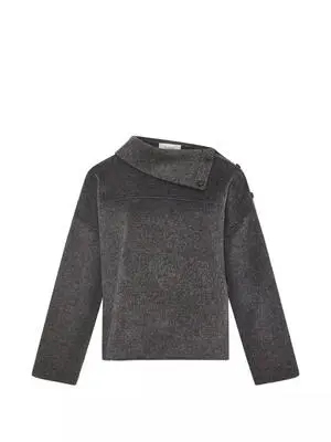 YVES SALOMON Button-shoulder Funnel-neck Blouse - Grey