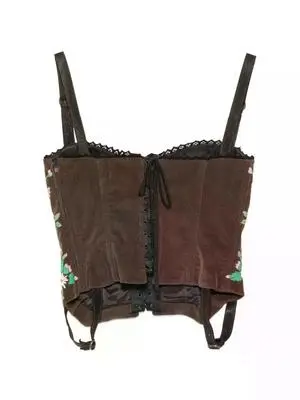Dolce & Gabbana 2000s Floral-embroidered Lace-up Corset Top
