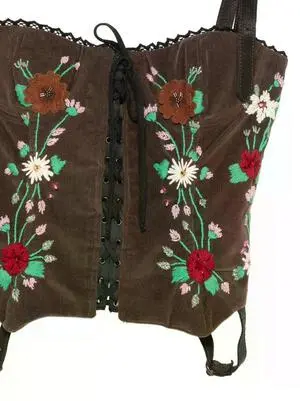 Dolce & Gabbana 2000s Floral-embroidered Lace-up Corset Top