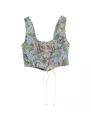 VIVIENNE WESTWOOD Sleeveless Cropped Gingham Graphic Print Lace-up Top