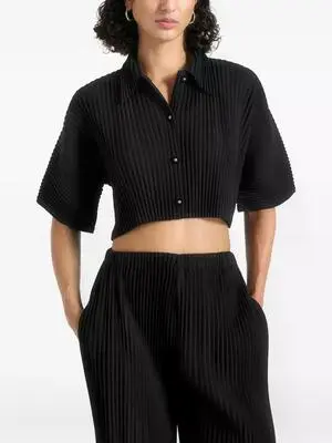 Manière De Voir Maniere De Voir Cropped Pleated Short-sleeve Shirt - Black
