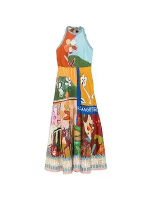ALEMAIS Alemas Halterneck Graphic Print Maxi Dress