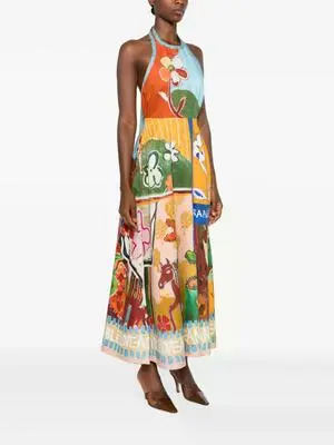ALEMAIS Alemas Halterneck Graphic Print Maxi Dress