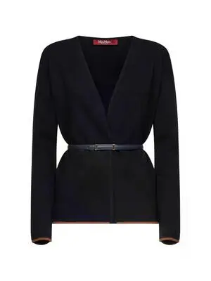 Max Mara Belted V-neck Cardigan - Blue