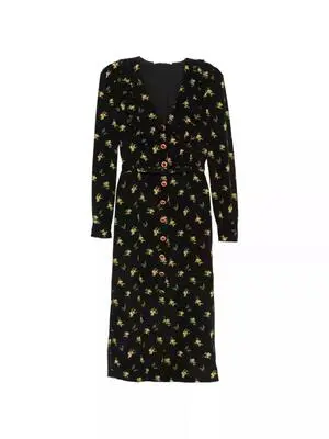 Alessandra Rich Floral-print Ruffled Midi Dress - Black