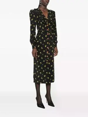 Alessandra Rich Floral Print Ruffled Midi Dress
