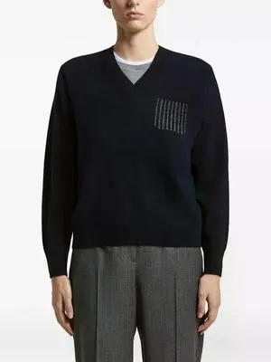 Peserico Bead-embellished V-neck Jumper - Blue