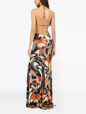 Roberto Cavalli Butterfly Print Lace-up Maxi Dress