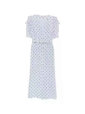 Alessandra Rich Polka-dot Ruffled Midi Dress - Blue