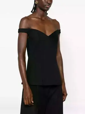 RÓHE Off-shoulder Blouse With V-neck And Rear Zip - Black