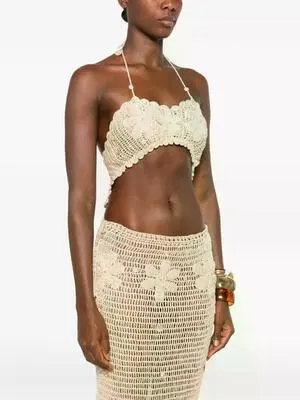 ASTA RESORT Charlotte Crochet Shell-embellished Top - Neutrals