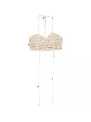 ASTA RESORT Charlotte Crochet Shell-embellished Top - Neutrals