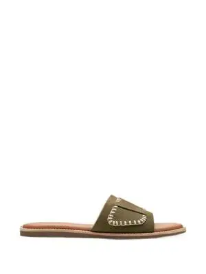 Clarks Maritime Whipstitch Detail Suede Flat Sandals - Green
