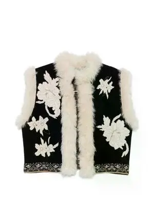 FORTE_FORTE Floral-embroidered Open-front Gilet