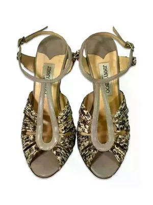 JIMMY CHOO Python-embossed Strappy Peep-toe Sandals