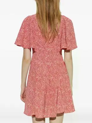 Michael Kors Speckled Ruffled Sleeve Mini Dress - Red
