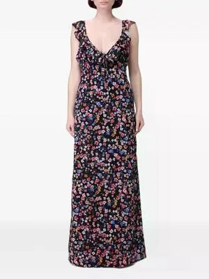 MAR DE MARGARITAS Cecilia Floral-print Ruffled Maxi Dress - Black