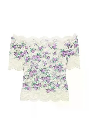 Rabanne Embroidered Lace-trim Off-shoulder Top - Neutrals