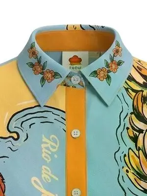 Farm Rio Graphic Print Short Sleeve Shirt - Blue