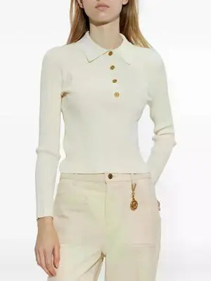 Michael Kors Ribbed-knit Long-sleeve Polo Top - Neutrals
