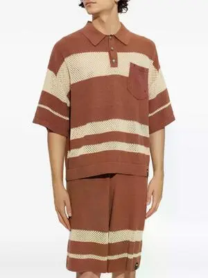 Palm Angels Striped Mesh-knit Polo Shirt