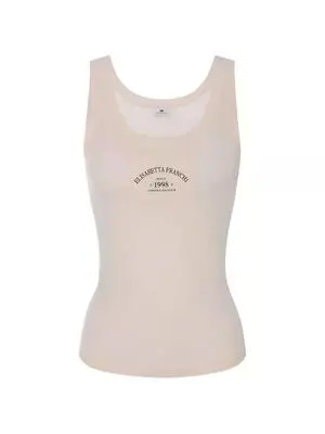 Elisabetta Franchi Logo-patch Ribbed-knit Top - Neutrals