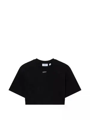 Off-White Ribbed Cropped T-shirt With Logo - Black