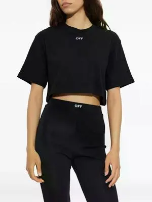 Off-White Ribbed Cropped T-shirt With Logo