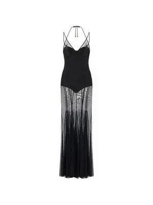 Elisabetta Franchi Red Carpet Tulle And Satin Gown - Black