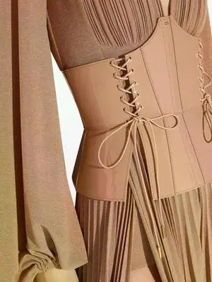 Elisabetta Franchi Long Sleeve Lamé-effect Jersey Gown With Bustier Belt - Neutrals