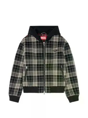 DIESEL® Check Flannel Bomber Jacket With Teddy Interior - Black