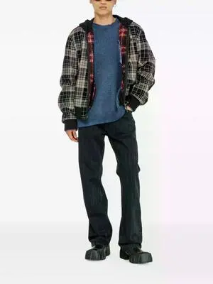 DIESEL® Check Flannel Bomber Jacket With Teddy Interior And Hood