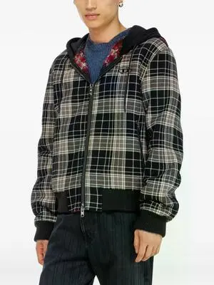 DIESEL® Check Flannel Bomber Jacket With Teddy Interior And Hood