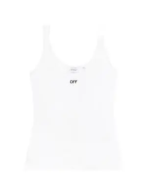 Off-White Ribbed Logo Tank Top - White
